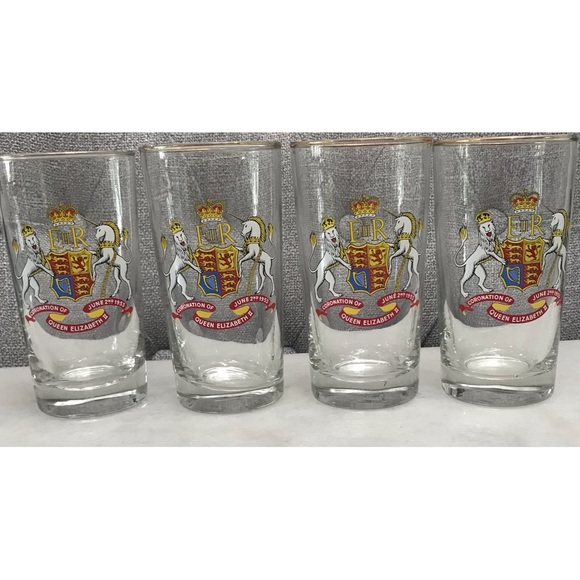 Dining | 4 Vintage Queen Elizabeth Ii Coronation Glasses Royal Coat Of ...